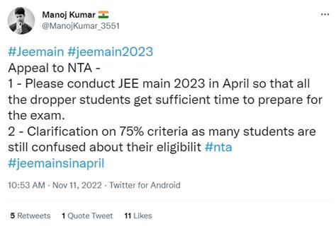 Jee Main 2023 Aspirants Demand First Session Be Conducted In April 2023 Trend Jeemainsinapril