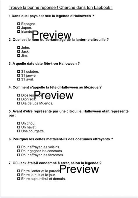Lapbook Sur Les Origines Dhalloween Questionnaire Lecture Compréhension Histoire Lecture
