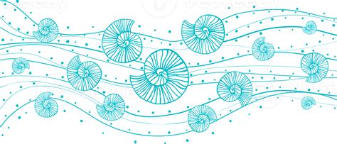 Stylized Sketch Illustration With Ammonite Shells On Sea Waves 34468153 Png
