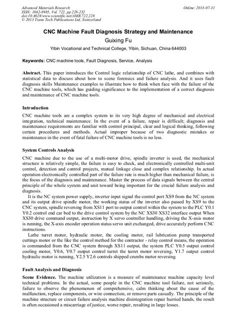 Cnc Machine Fault Diagnosis Strategy And Maintenance Scientificnet