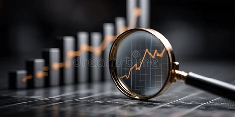 Magnifying Glass Highlights Business Growth Chart With Rising Bar Graph And Line Trend Stock