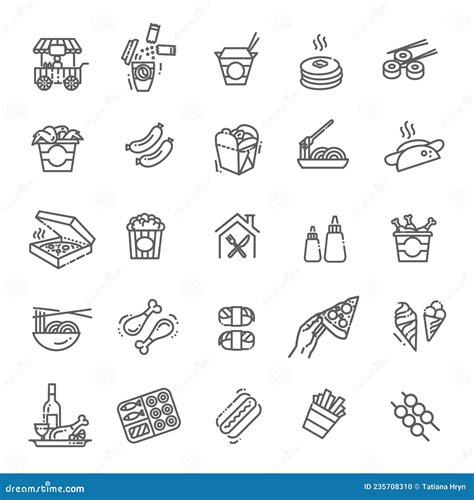 食品法院图标 食品场矢量图图标的轮廓集 向量例证 插画 包括有 现场 午餐 正餐 设计 餐馆 235708310
