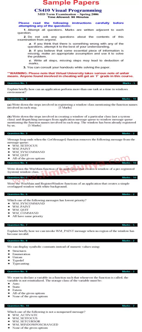 Cs410 Visual Programming Master Of Information Technology Vu University