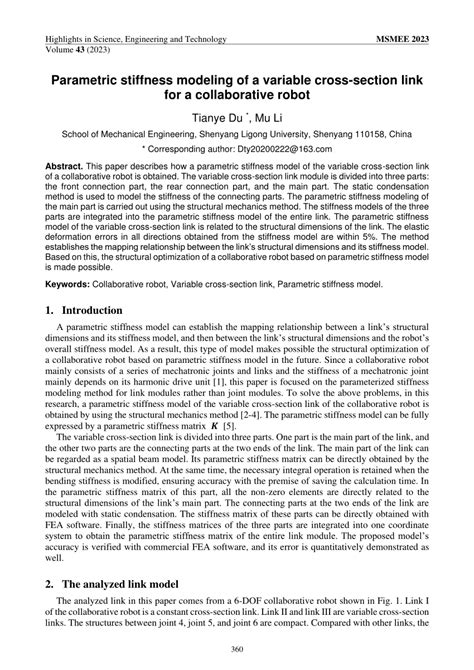 Pdf Parametric Stiffness Modeling Of A Variable Cross Section Link For A Collaborative Robot