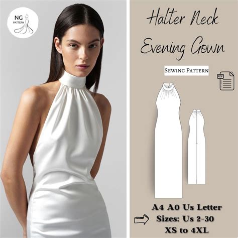 Halter Neck Evening Gown Sewing Pattern Halter Neck Dress Prom Dress