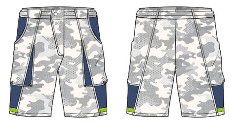 위장 Belay 반바지 디자인 벡터 템플릿 축구 농구 배구 럭비 테니스 배드민턴 및 추적 활성 착용 반바지 디자인에 대한 전면 및 후면보기가있는 축구 반바지 개념 0명에