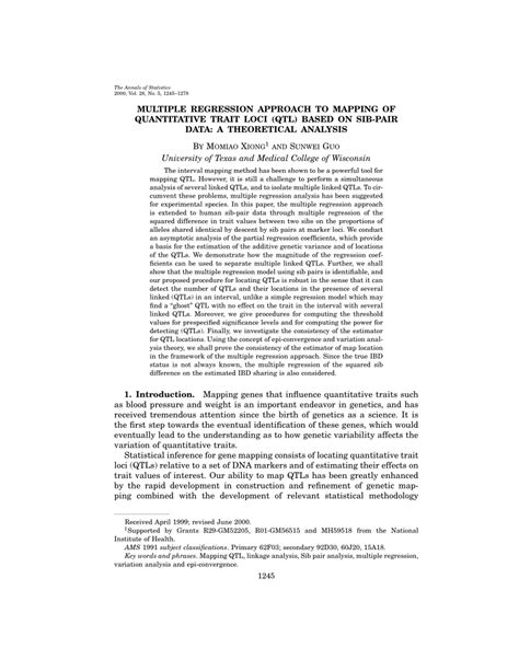 Pdf Multiple Regression Approach To Mapping Of Quantitative Trait Loci Qtl Based On Sib Pair