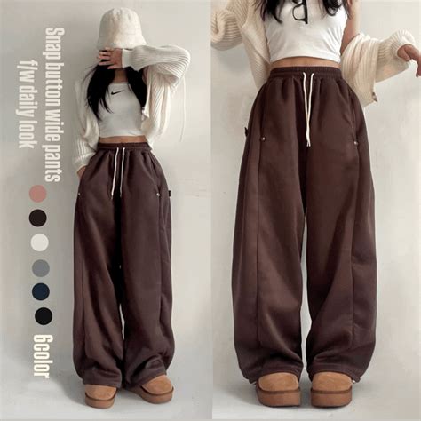 도톰기모안감🔥 숏and롱ver 스냅 벌룬핏 와이드 스트링 하이웨스트 트레이닝 롱팬츠 기장선택 키작녀 키큰녀 6color 에이블리