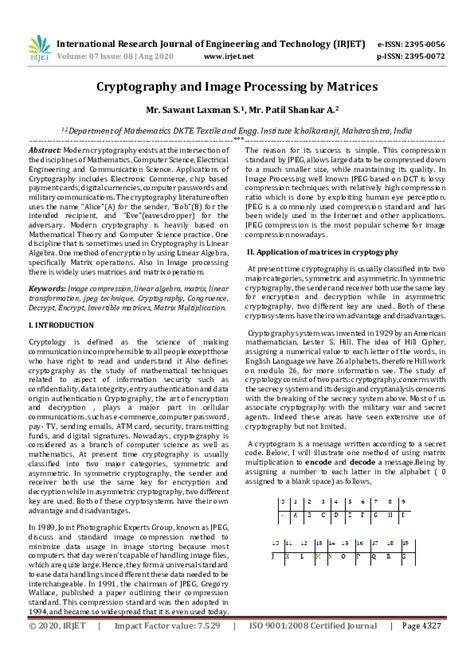 pdf irjet cryptography and image processing by matrices