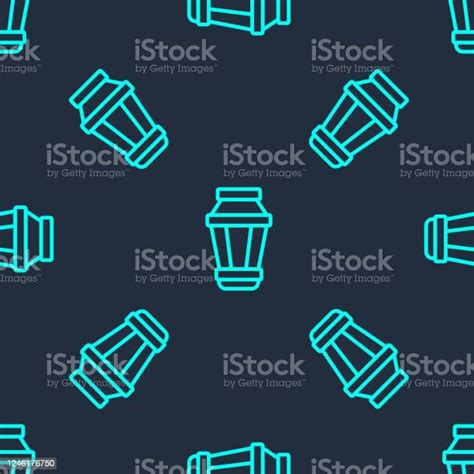 녹색 선 정원 빛 램프 아이콘 파란색 배경에 분리 된 원활한 패턴입니다 태양 전원 램프입니다 랜 턴 가로등 벡터 일러스트레이션 0명에 대한 스톡 벡터 아트 및 기타 이미지