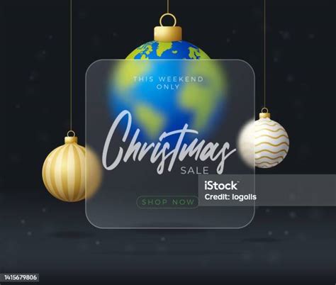 플래닛 어스 크리스마스 판매 배너 또는 인사말 카드 메리 크리스마스와 새해 복 많이 받으세요 스포츠 배너 유리 형태 또는 유리