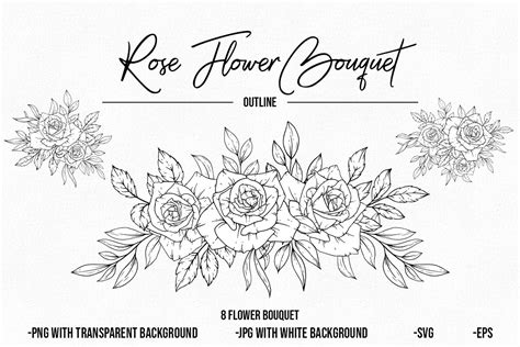 Rose Outline Flower Bouquet Arrangement Graphic By Azrielmch · Creative