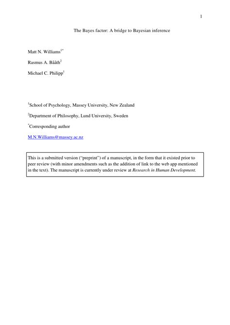 Pdf The Bayes Factor A Bridge To Bayesian Inference