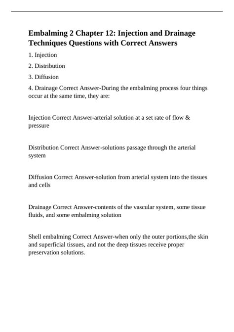 Embalming 2 Chapter 12 Injection And Drainage Techniques Questions With Correct Answers