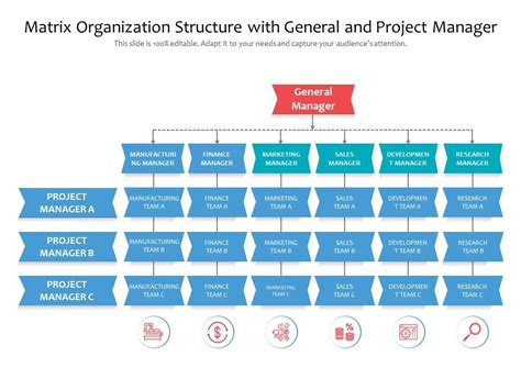 Matrix Organization Structure With General And Project Manager Presentation Graphics