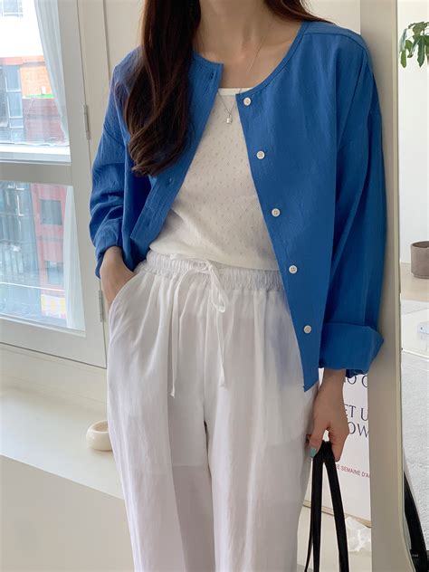 포카리 라운드 오버핏 셔츠 여름 린넨 블라우스