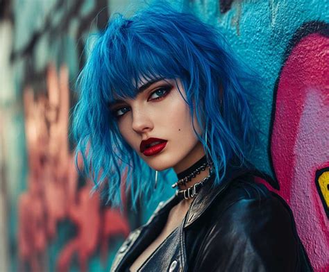 12 Vibrant Shag Haircut With Bangs In Electric Blue For A Bold Statement • Artfasad