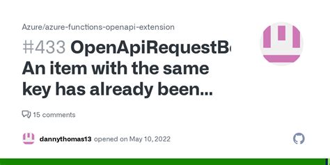 Openapirequestbody An Item With The Same Key Has Already Been Added · Issue 433 · Azureazure