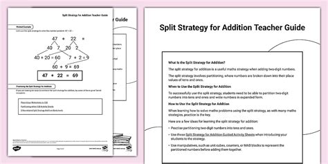 Split Strategy For Addition Teacher Guide Teacher Made