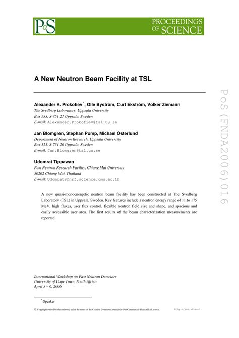 Pdf A New Neutron Beam Facility At Tsl