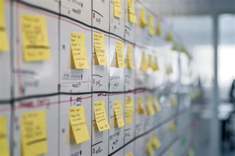Agile Scrum Methodology Workflow Board Covered With Sticky Notes Stock
