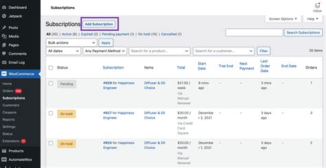 Manually Add Or Import A Subscription Documentation Woocommerce