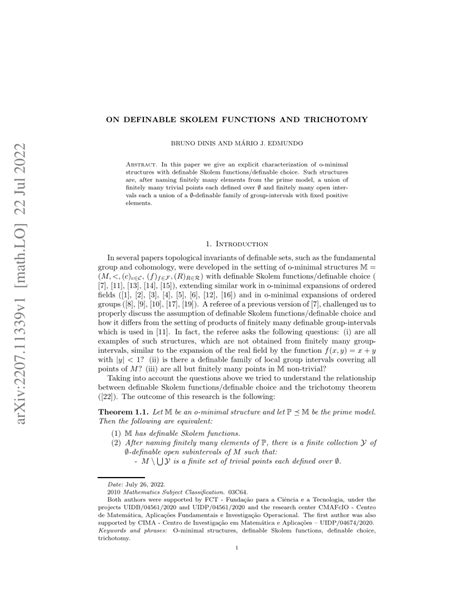Pdf On Definable Skolem Functions And Trichotomy