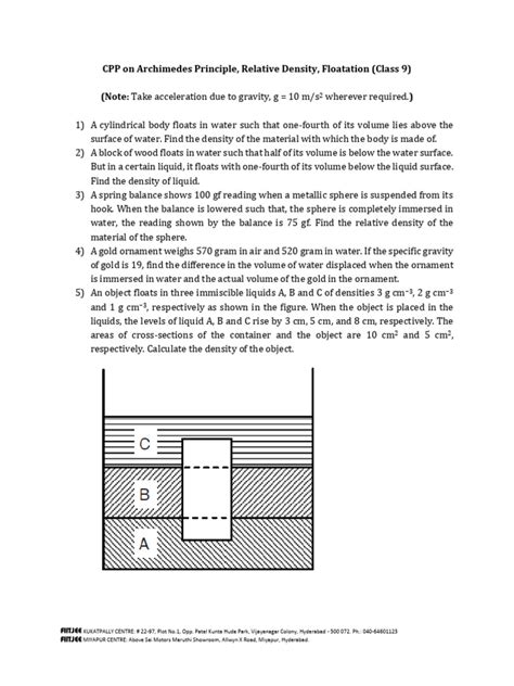 Cpp On Archimedes Principle Relative Density Floatation Class 9 Pdf