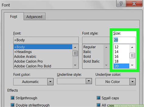 how to increase font size in outlook 365 inbox