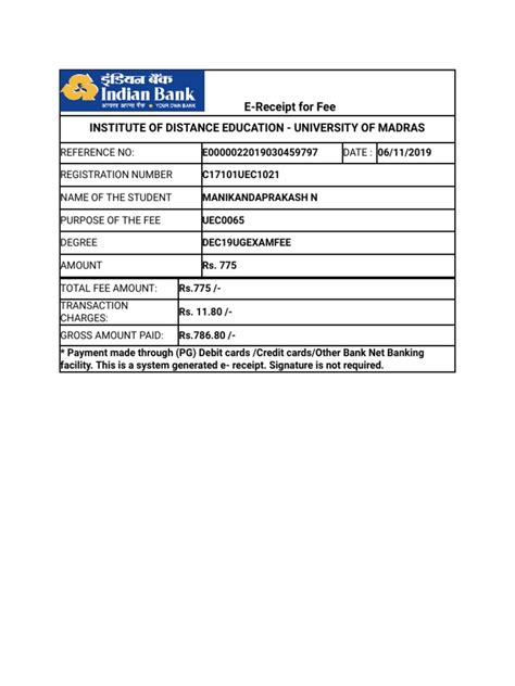 Bank Receipt Template