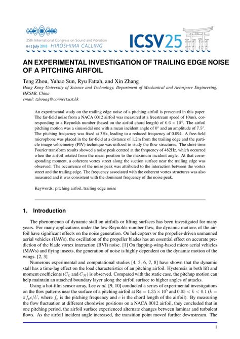 Pdf An Experimental Investigation Of Trailing Edge Noise Of A Pitching Airfoil