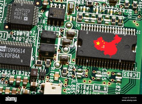 China Flag On A Processor Central Processing Unit Cpu Or Gpu Microchip