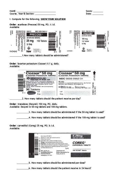 Iv And Drugs Calculation Exercises Name