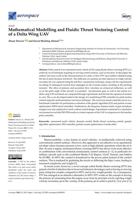 Pdf Mathematical Modelling And Fluidic Thrust Vectoring Control Of A Delta Wing Uav