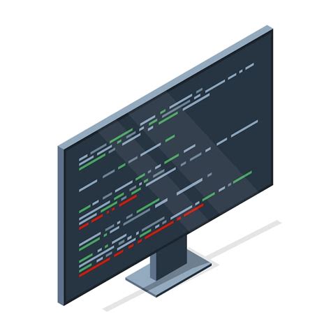 Premium Vector Isometric Monitor With Program Code On Screen