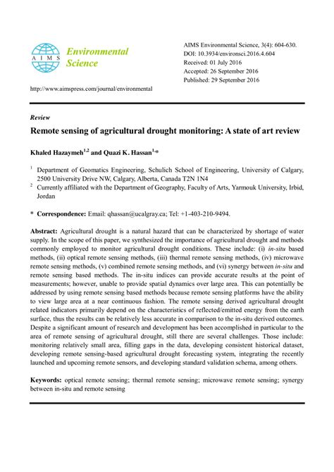 Pdf Remote Sensing Of Agricultural Drought Monitoring A State Of Art Review