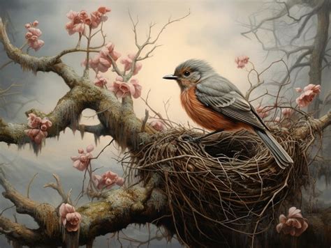 Premium Photo Bird Sitting In A Nest On A Tree Branch