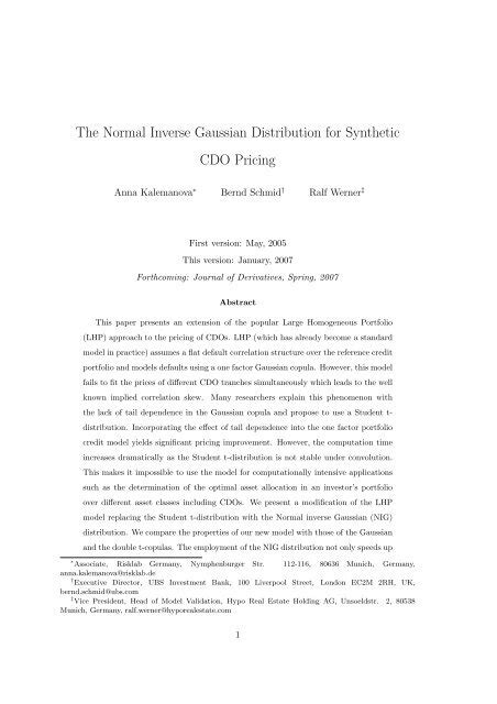 The Normal Inverse Gaussian Distribution For Synthetic Risklab