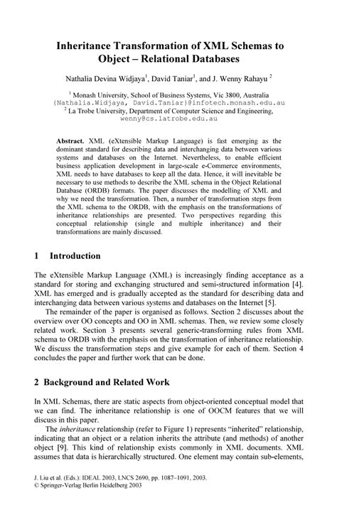 Pdf Inheritance Transformation Of Xml Schemas To Object Relational Databases
