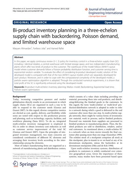 Pdf Bi Product Inventory Planning In A Three Echelon Supply Chain With Backordering Poisson