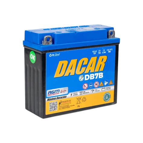 Batería Dacar Para Moto Db7b 12v 7a 904517