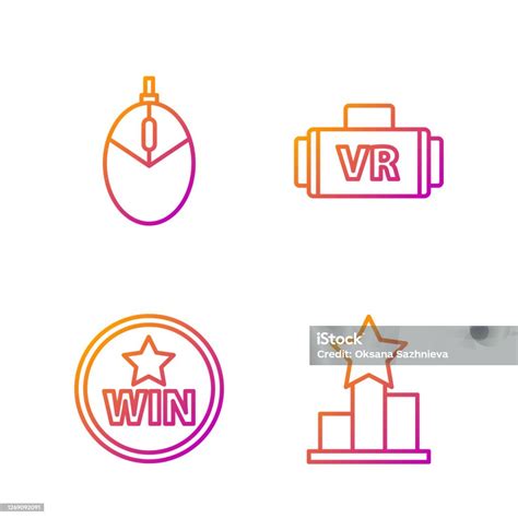 세트 라인 스타 메달 컴퓨터 마우스 게임 및 가상 현실 안경 그라데이션 색상 아이콘입니다 벡터 1에 대한 스톡 벡터 아트 및 기타 이미지 Istock
