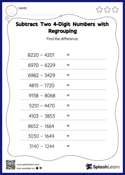 Subtract 2 Digit Numbers From 4 Digit Numbers With Regrouping Missing