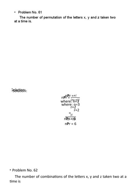 Problem No 61 The Number Of Permutation Of The Letters X Y And Z Taken Two At A Time Is Pdf