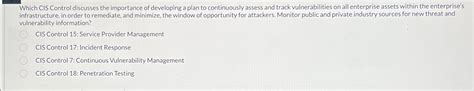 Solved Which Cis Control Discusses The Importance Of Developing A Plan To 1 Answer