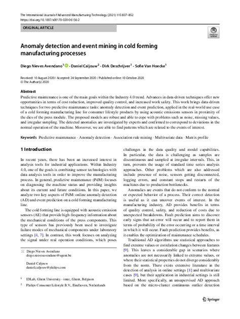 Pdf Anomaly Detection And Event Mining In Cold Forming Manufacturing Processes