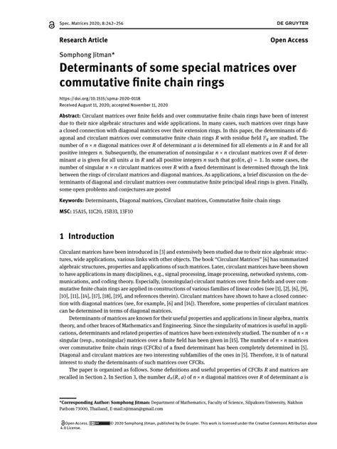 Pdf Determinants Of Some Special Matrices Over Commutative Finite Chain Rings