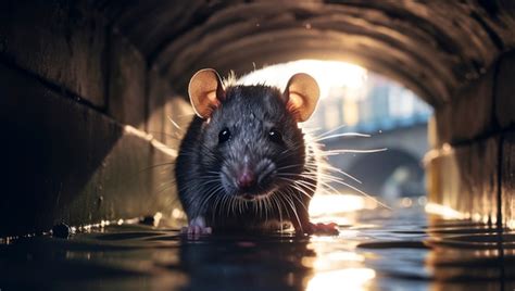 하수구 위를 걷는 쥐 무료 사진