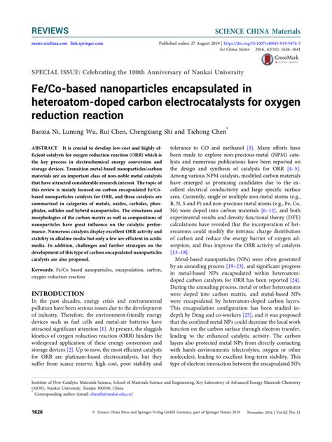Pdf Feco Based Nanoparticles Encapsulated In Heteroatom Doped Carbon Electrocatalysts For
