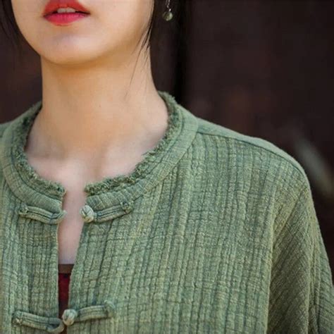 Купити Johnature Жіночі сорочки в китайському стилі Однотонні вільні